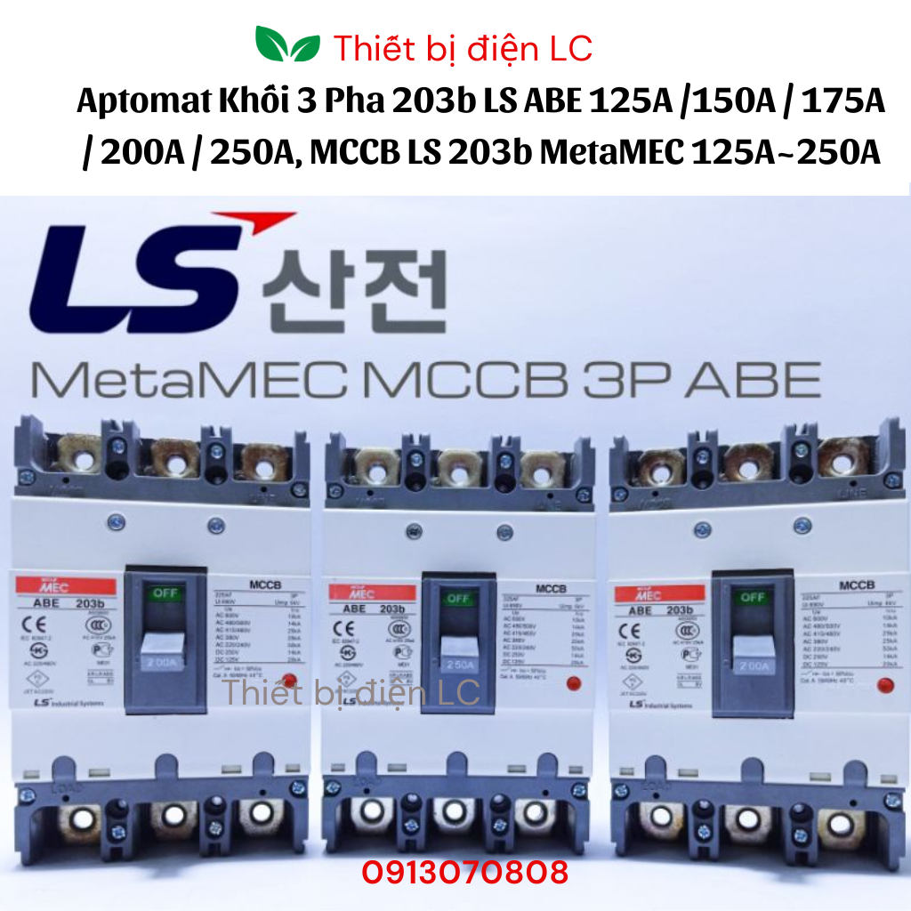 Aptomat Khối 3 Pha 203b LS ABE 125A /150A / 175A / 200A / 250A, MCCB LS 203b MetaMEC 125A~250A ...