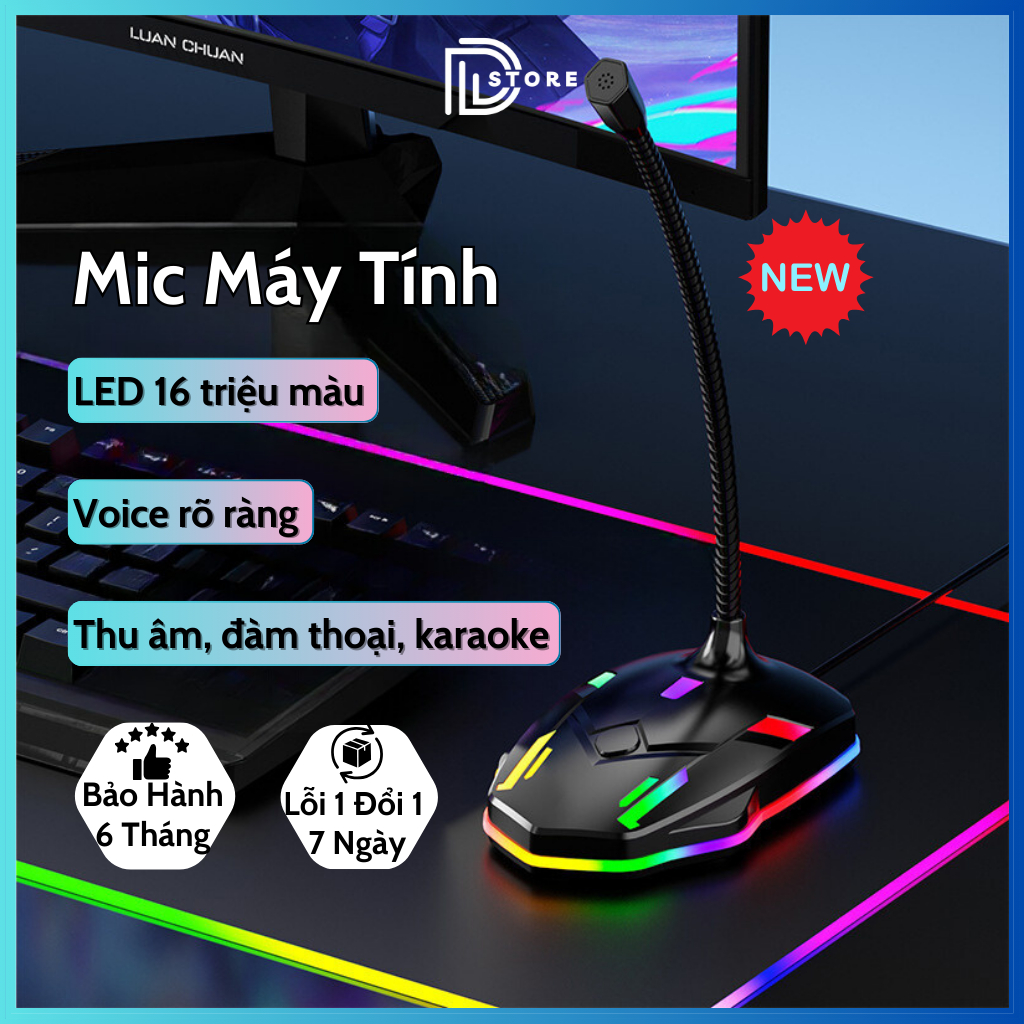Mic Máy Tính 2024, Laptop Pc có đèn RGB Thu Âm Chống Nhiễu Kết Nối Jack ...