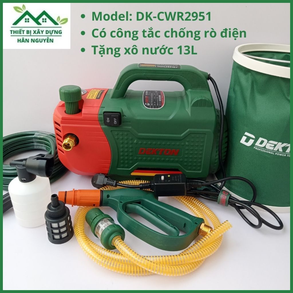 Máy rửa xe có chỉnh áp Dekton DK-CWR2951,công suất 2950W,có công tắc an toàn chống rò điện ...