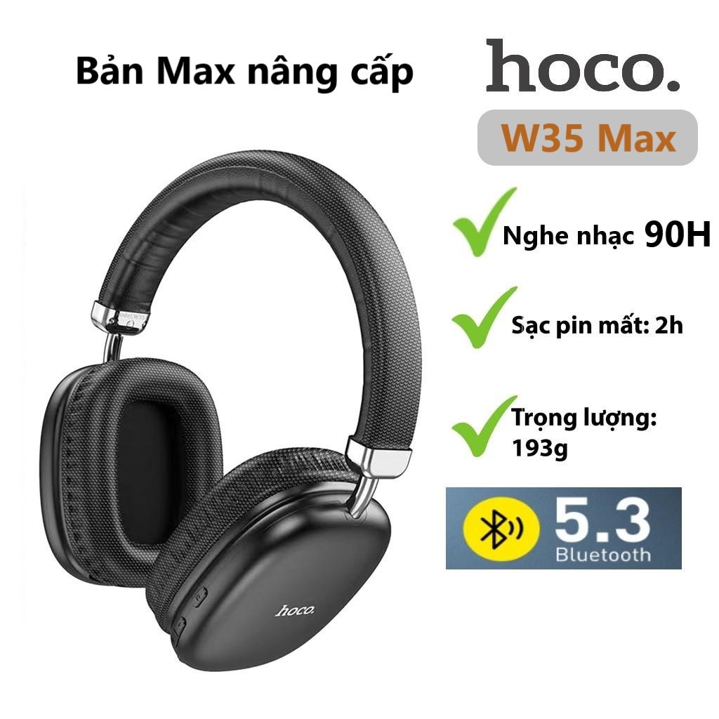 Tai Nghe Chụp Tai Hoco W35 Max nâng cấp 2024 - Pin Siêu Trâu 90h, Bluetooth V5.3, Kiểu Dáng Sang ...