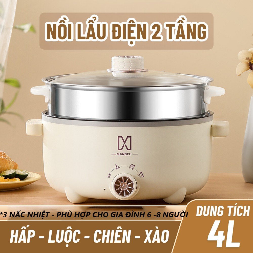 Nồi Lẩu Điện MANDELI Hiệu Suất Lớn 1000W Dung Tích 4L, Kèm Sửng Hấp ...