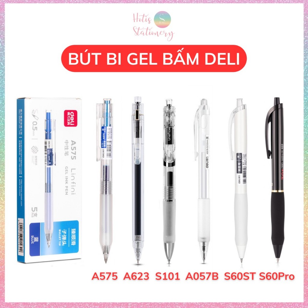 [HOTIS] Bút bi gel bấm DELI A575 / S101 ngòi 0.5mm bút bi bấm mực đều nhanh khô - Xanh/ Đen ...