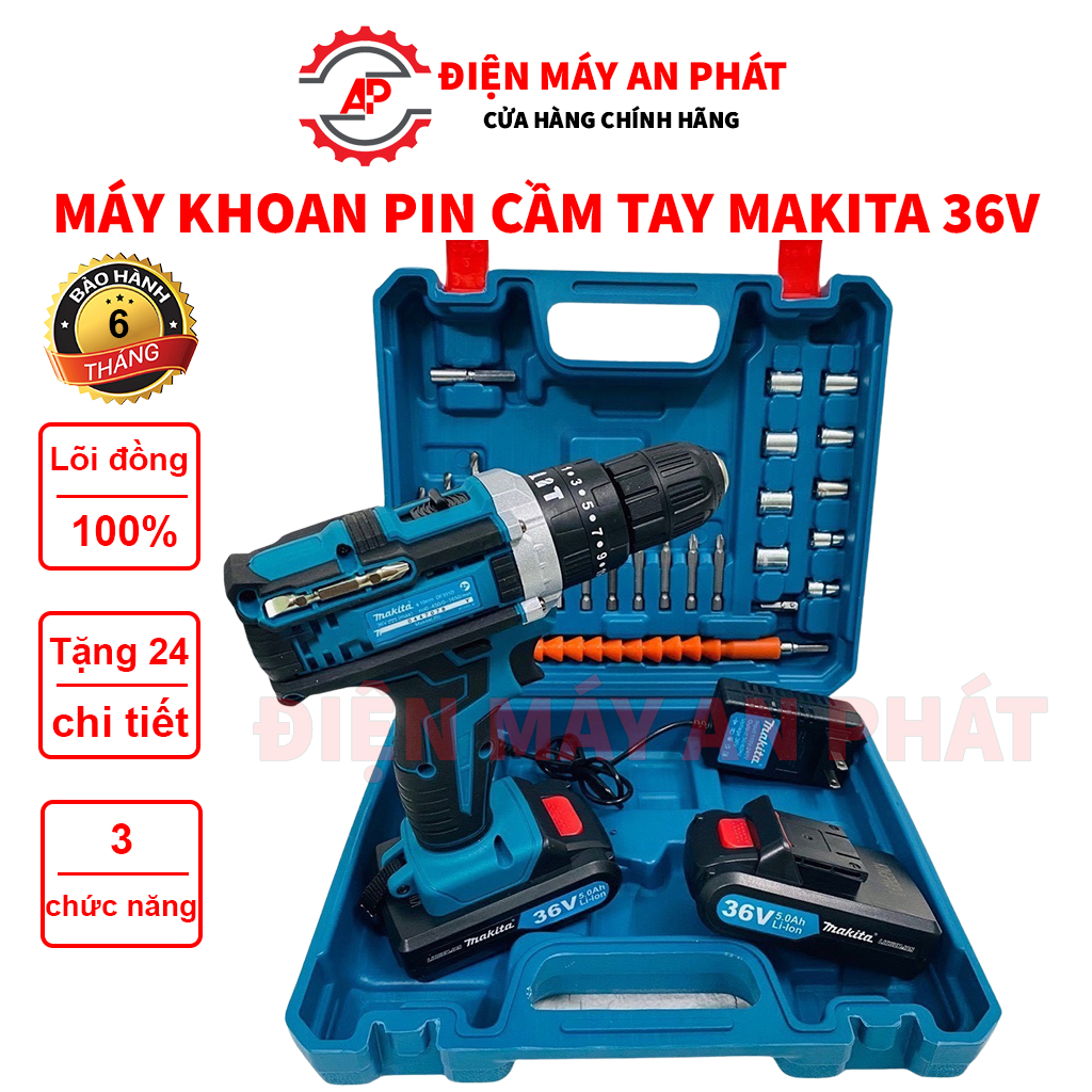 Máy khoan pin cầm tay mini máy bắn vít MAKITA 36V lõi đồng 3 chức năng siêu khỏe bảo hành 6 ...