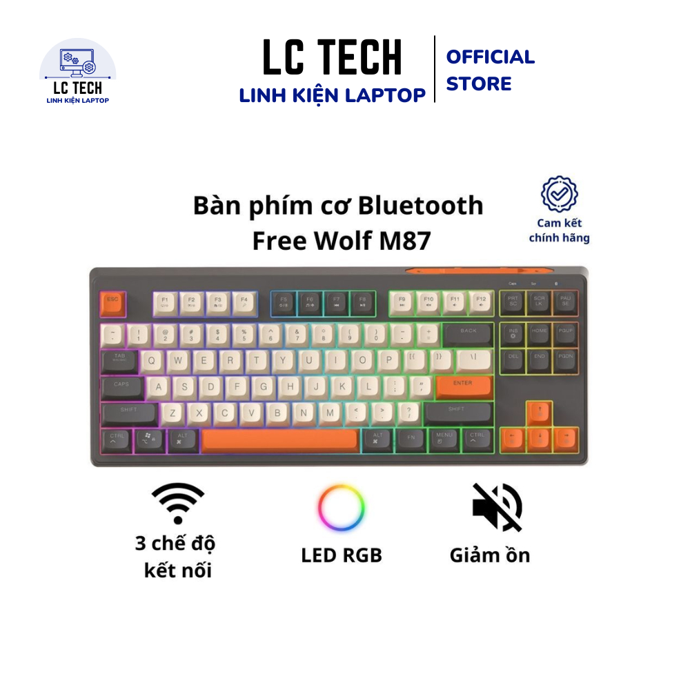 Bàn Phím Bluetooth Không Dây Có Đèn LED RGB Free Wolf M87 3 Chế Độ Kết ...