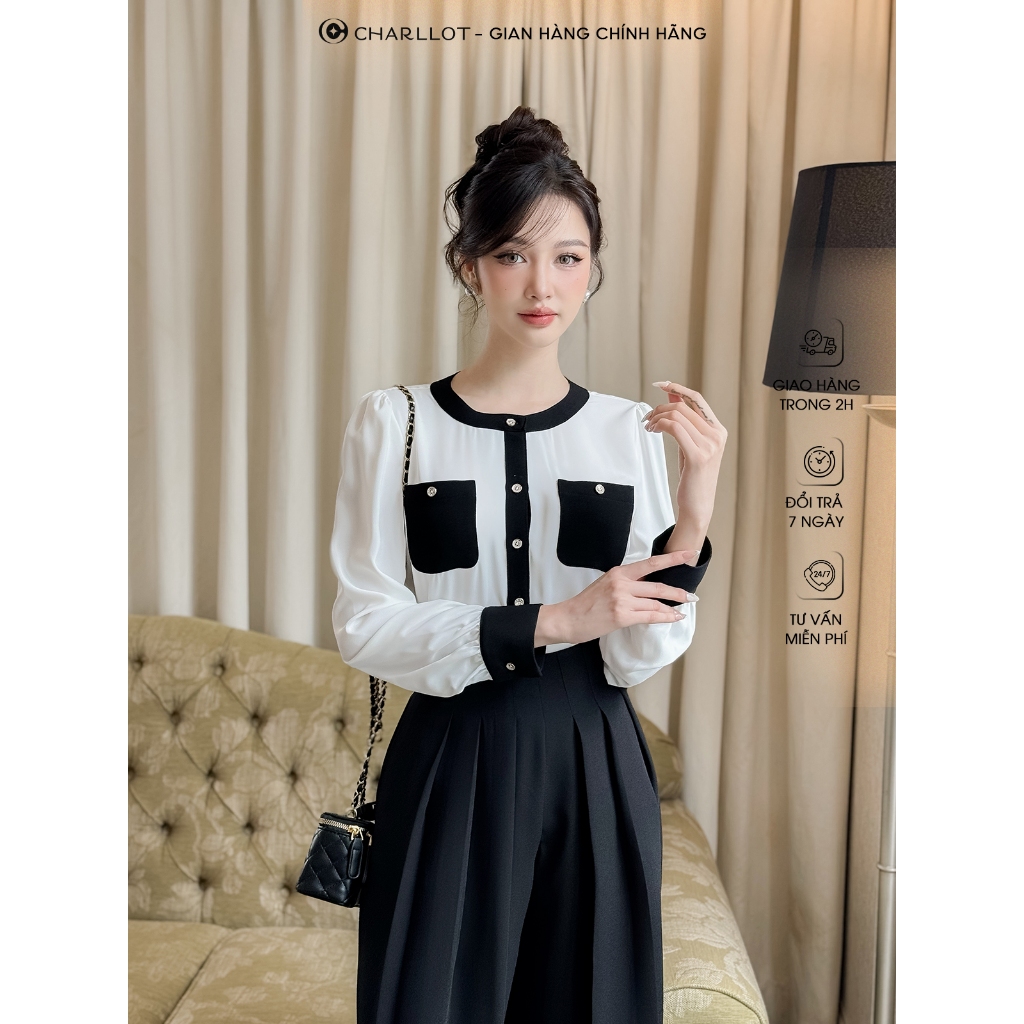 Set Đồ Nữ Áo Phối Quần Dập Ly CHất Tằm Mềm Mịn Thiết Kế Cao Cấp CHARLLOT Đi Làm Đi Chơi Đi Tiệc ...