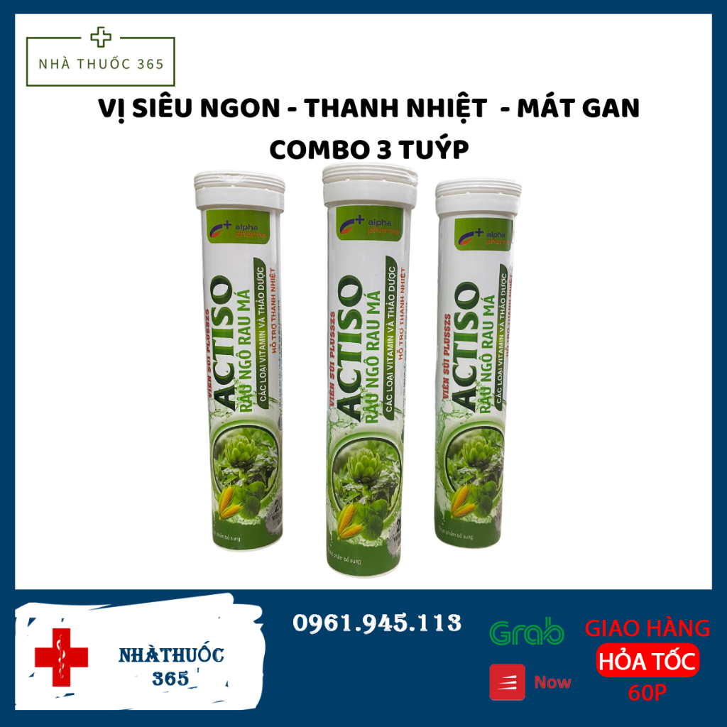 Viên sủi Actiso râu ngô rau má giúp thanh nhiệt cơ thể giúp bổ sung vitamin C 4g tuýp 20 viên ...