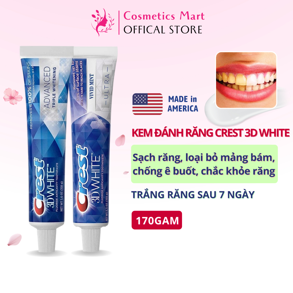 Kem Đánh Răng Trắng Răng Crest 3D White Advanced Whiteing và Vivid Mint Ultra 147gr Chính Hãng ...