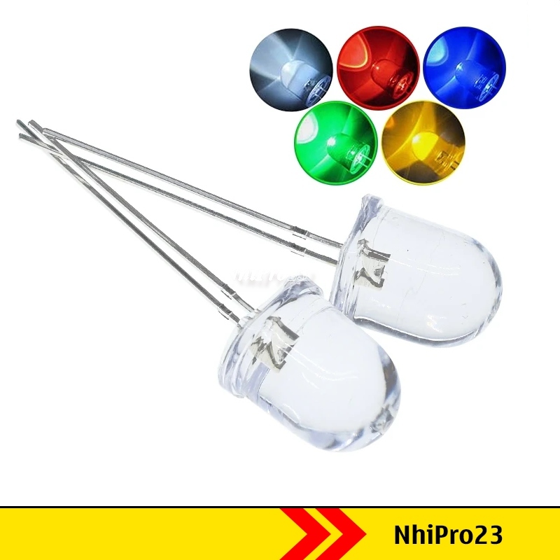 Led 10mm - led đơn phi 10 màu đỏ, trắng, vàng, xanh lá, xanh dương, 7 ...