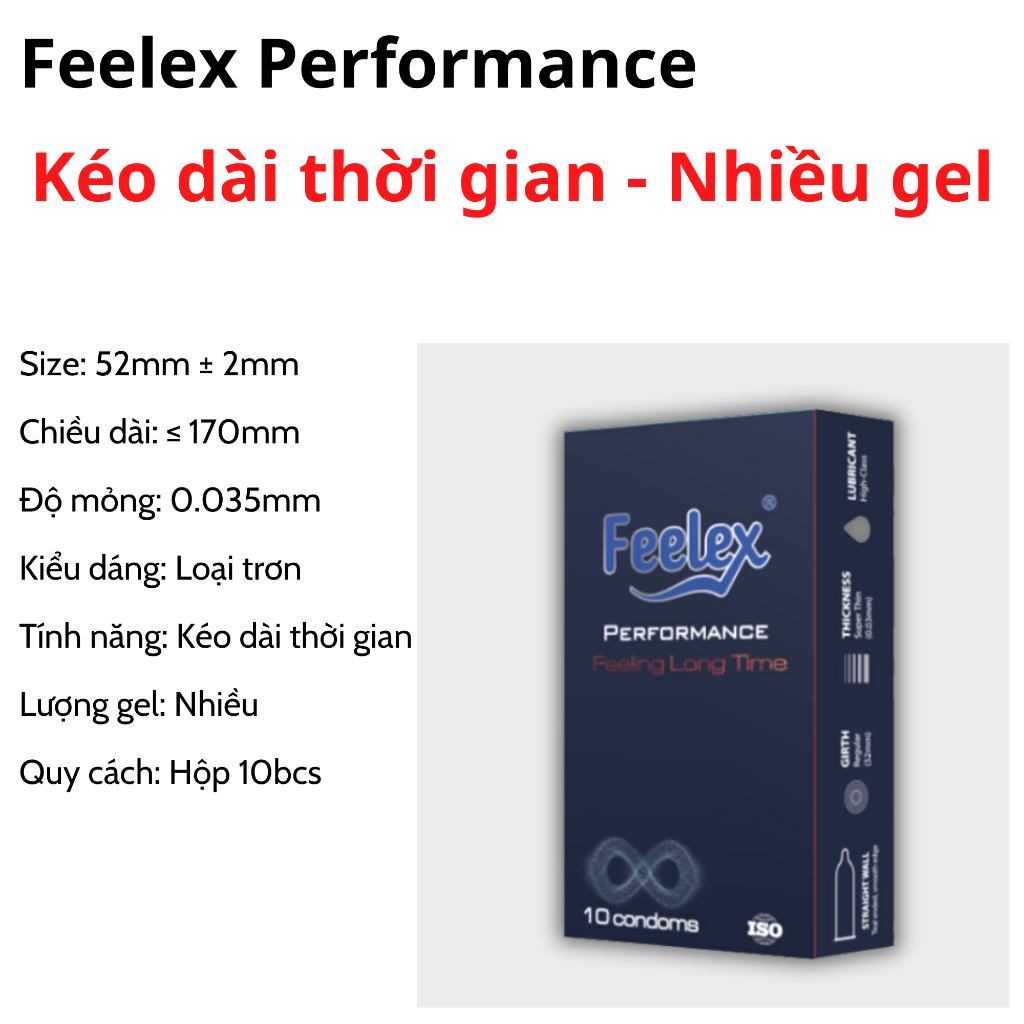 Bao cao su Feelex Performance siêu mỏng, nhiều gel bôi trơn - Hộp 10 ...