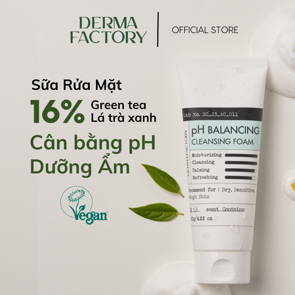 Sữa rửa mặt cân bằng độ pH Derma Factory pH Balancing Cleansing Foam ...
