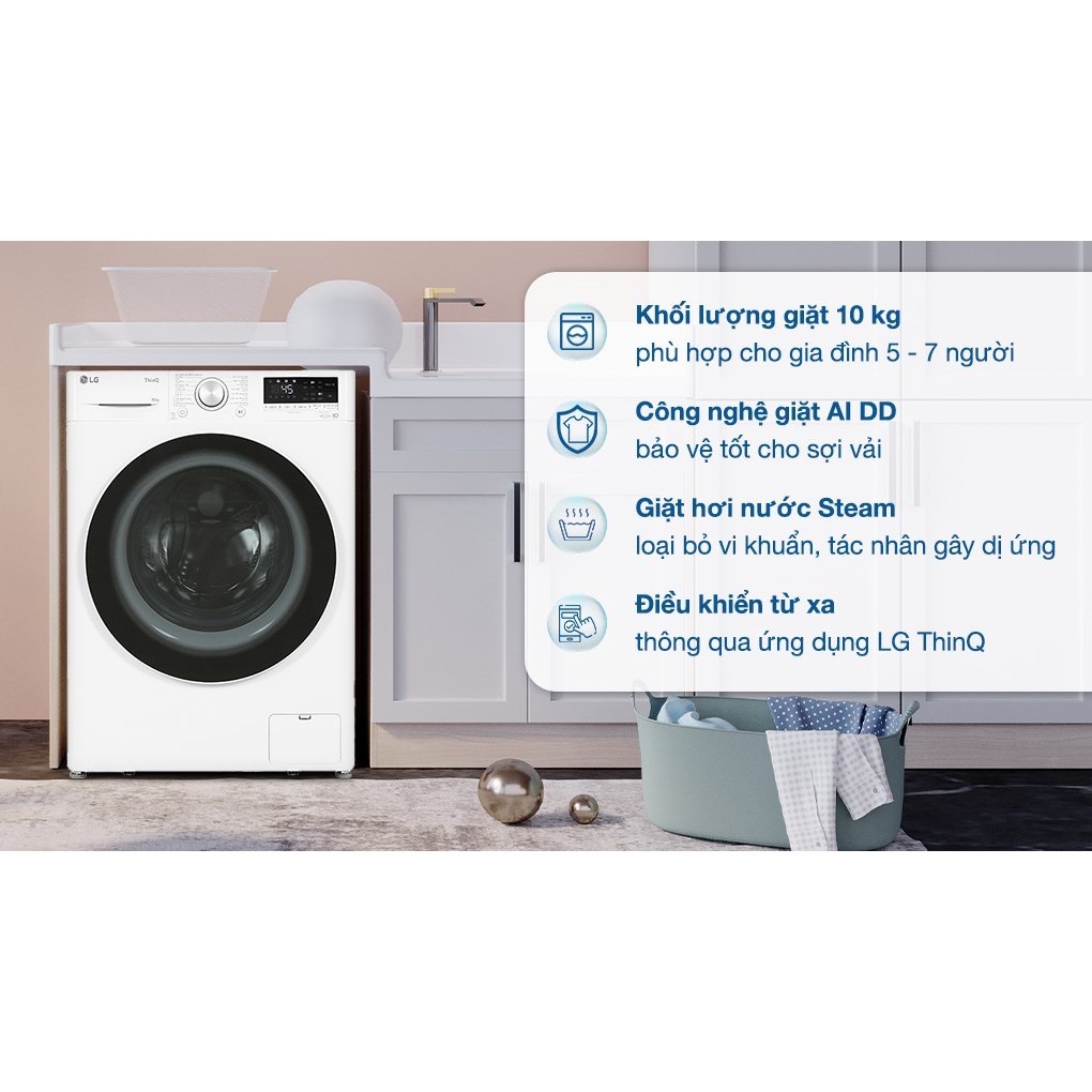 Máy giặt LG AI DD Inverter 10 kg FV1410S4W1, Bảo hành 24 tháng | Shopee Việt Nam