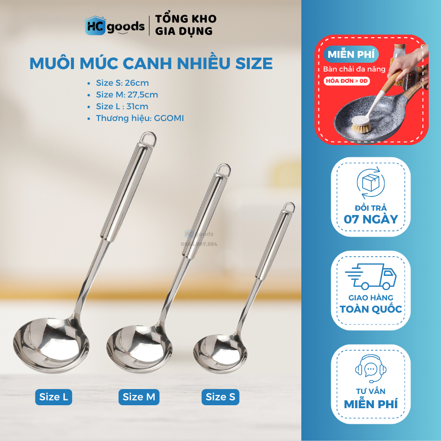 Muôi vá múc canh nhà bếp GGOMI GG484 GG485 GG486 nhiều kích thước S,M,L tiện lợi làm bằng inox ...