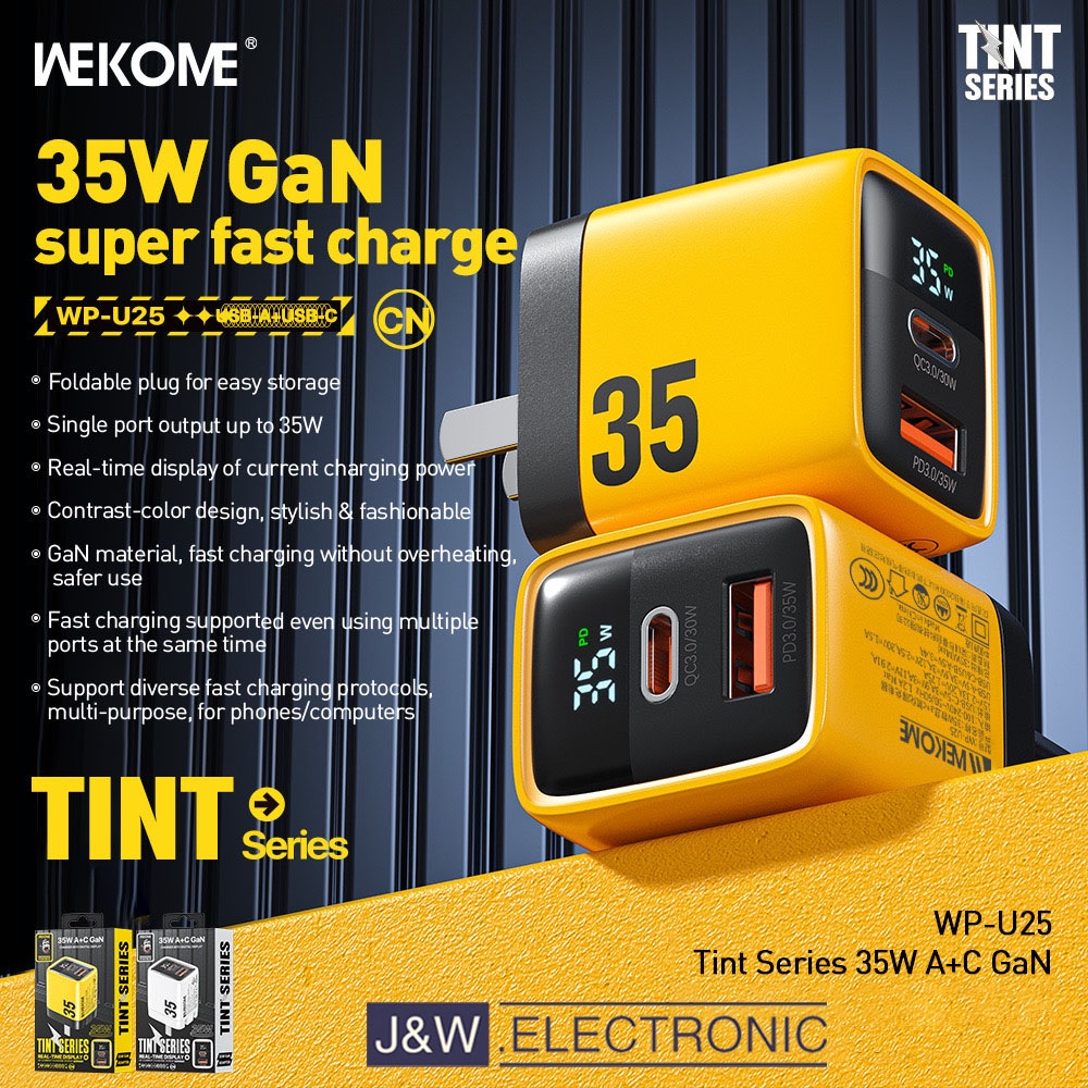 Củ sạc nhanh WEKOME 35W GaN WP-U25 (2 Cổng),hỗ trợ PD/QC/PPS/FCP,Cho Loptop 15 Pro Max 14 Pro vv ...