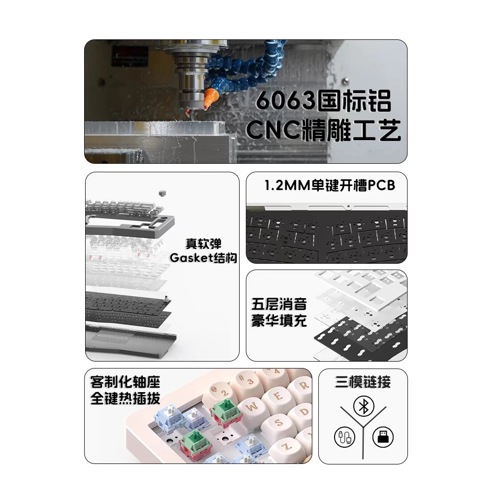 Bàn Phím Cơ Monka Alice 67 Pro | Nhôm CNC | 3 Modes | Mạch Xuôi ...