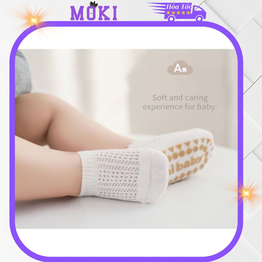 Tất chống trơn trượt Nemo Baby cho bé set 3 vớ vải lưới cotton mùa hè thoáng mát size từ 0-5 ...