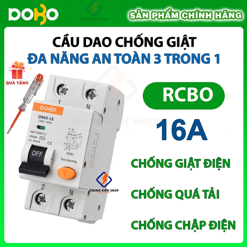 [RCBO 16A] Cầu Dao Chống Giật 16A RCBO DOBO KOREA đa năng - siêu nhạy ...