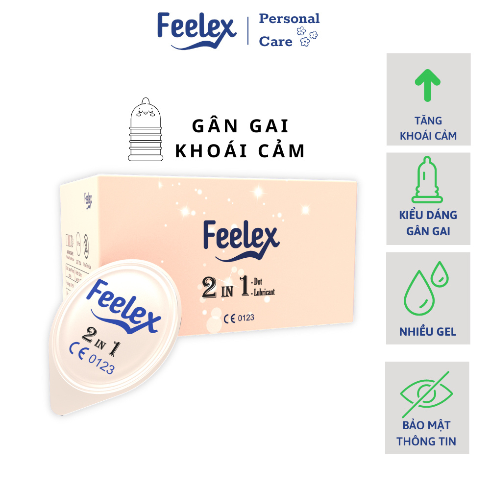 Bao cao su gai Feelex 2 in 1 nhiều gân gai và gel bôi trơn, mỏng hàng ...