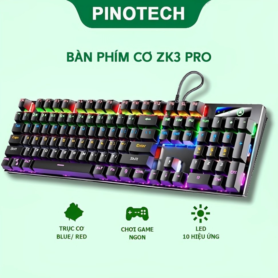 Bàn Phím Cơ Gaming PINOTECH ZK3 PRO 104 Blue Switch Full Size - 10 Chế ...