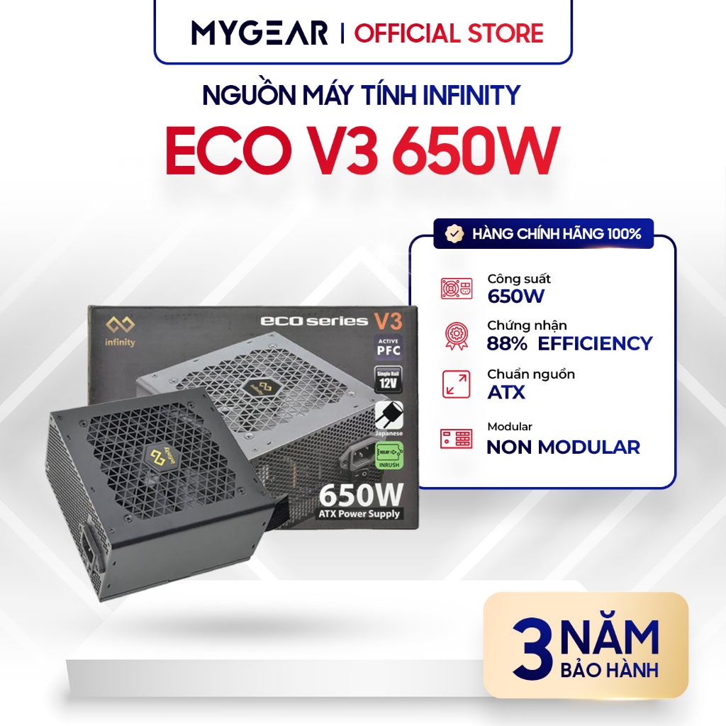 Nguồn máy tính PSU Infinity Eco V3 450W 550W 650W 750W (88% Efficiency/Active PFC/Single Rail ...