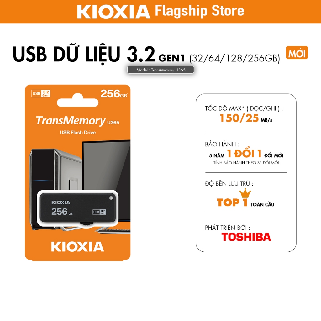 USB dữ liệu KIOXIA USB 3.2 Gen1 nắp trượt tiện lợi [ TransMemory U365 ] - Hàng Chính Hãng ( 32GB ...