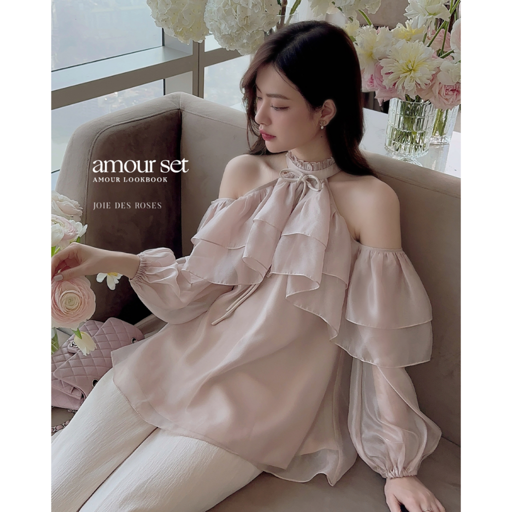 JOIE DES ROSES - Áo tơ cổ yếm trễ vai Amour | Shopee Việt Nam