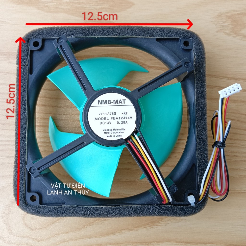 QUẠT TẢN NHIỆT TỦ LẠNH MITSU- AQUA NMB CÁNH XANH 14V 4 DÂY 12,5cm X 12 ...