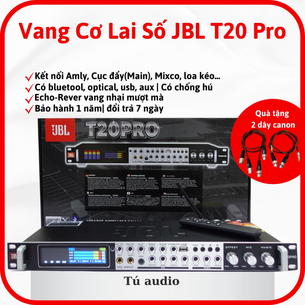 Vang cơ lai số JBL T20 Pro vỉ đỏ có Điều khiển, Cổng quang, Bluetooth ...