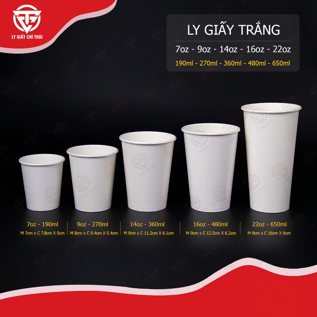 SET 500 cái Ly Giấy Cốc Giấy 360ml, 480ml, 660ml Dày 260gsm Ly Cà Phê Mang Đi, Trà Sữa, Nước ...