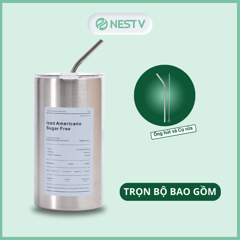 [KÈM ỐNG HÚT] Bình nước giữ nhiệt, ly giữ nhiệt Iced Americano inox 304 đúc liền khối cao cấp có ...