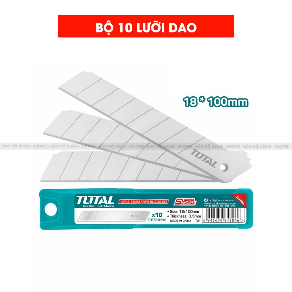 Dao rọc giấy cao cấp TOTAL THT511816 kèm 1 lưỡi dao chất liệu SK5, dùng cắt giấy, băng keo, bìa ...