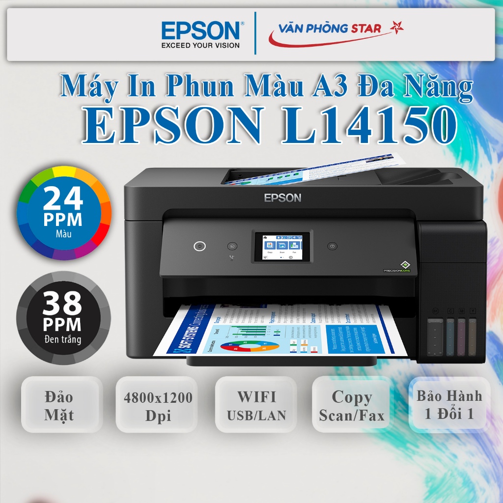 Máy in màu A3 đa chức năng Epson Ecotank L14150. Máy in đảo mặt, in ảnh ...