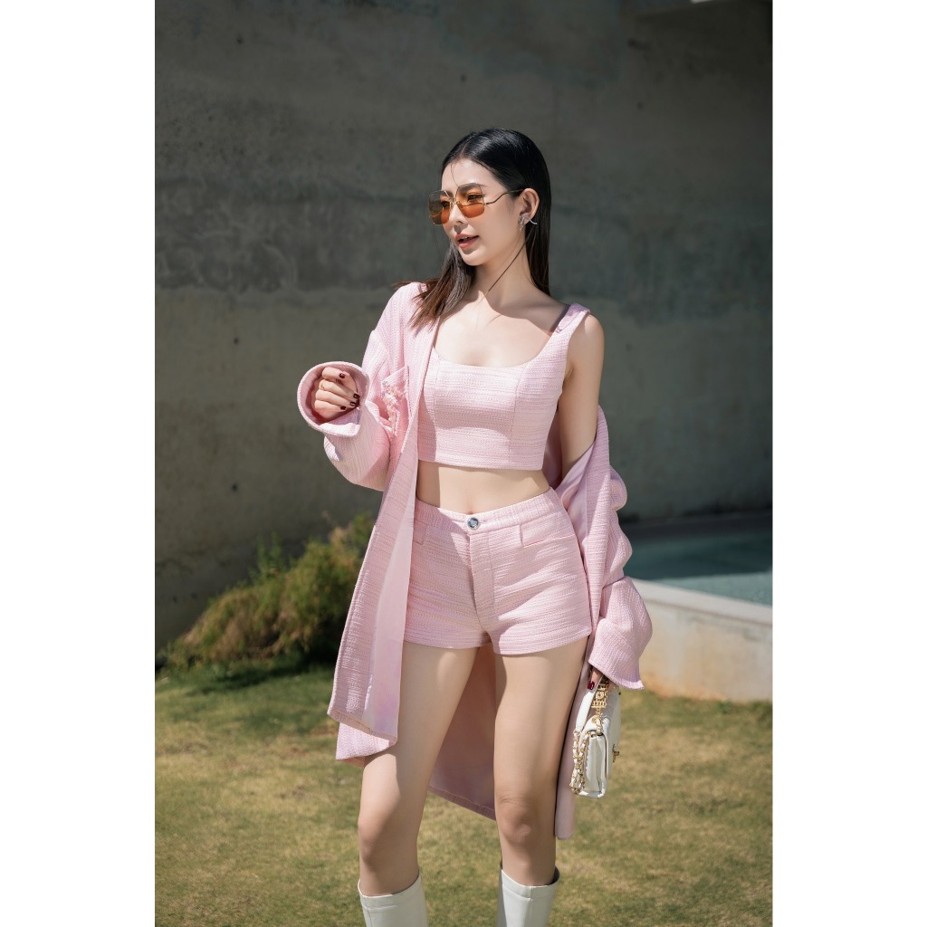 Berry Set Darling Diva - Áo Choàng Midi Suông & Áo Hai Dây Dáng Crop ...