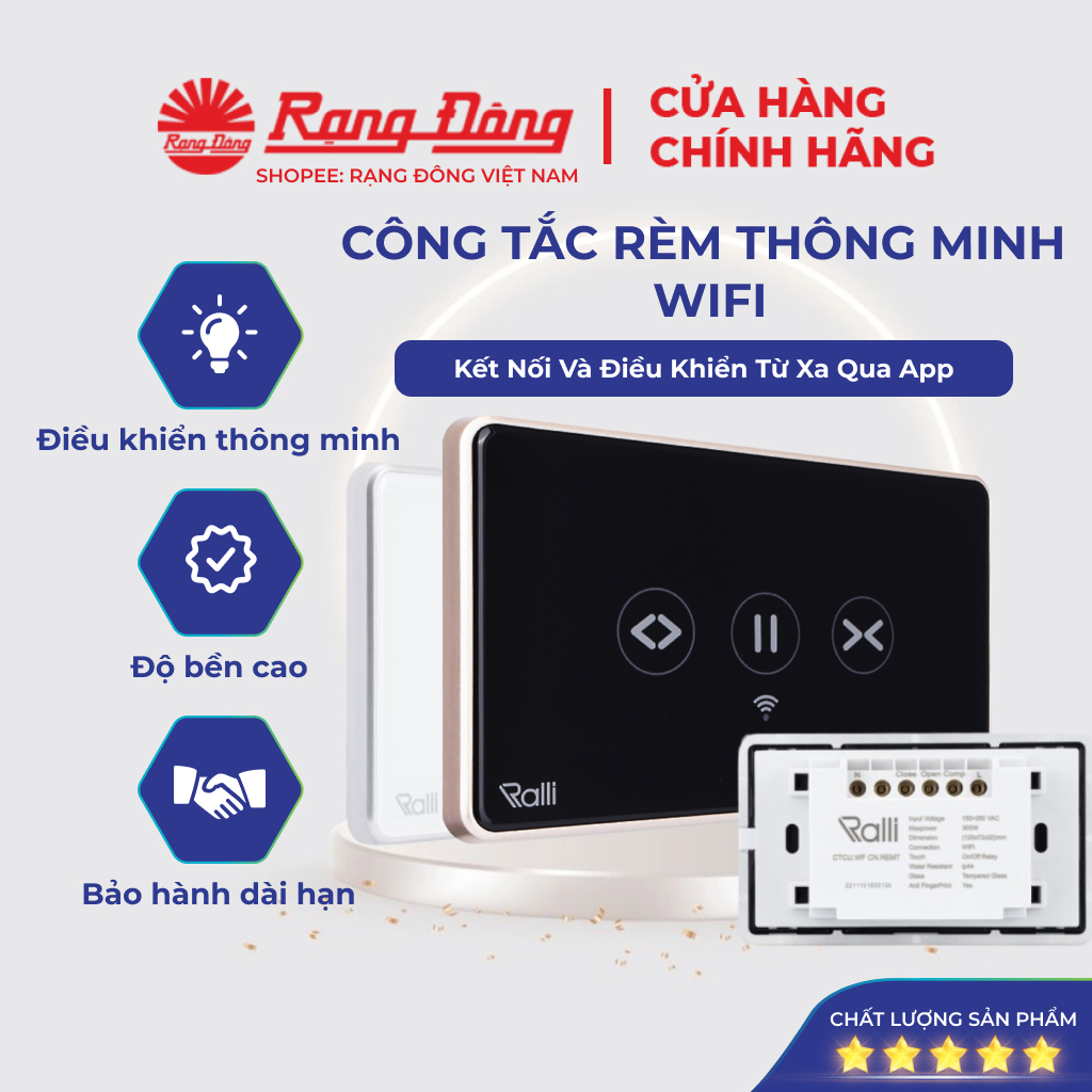 Công Tắc Rèm Cửa Wifi Thông Minh Rạng Đông Điều Khiển Hẹn Giờ Từ Xa Qua App Tuya Smartlife MODEL ...