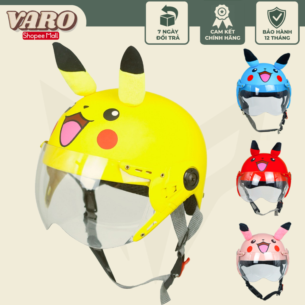 Mũ Bảo Hiểm Trẻ Em Cho Bé Có Kính - Tem Pikachu Có Tai | Shopee Việt Nam