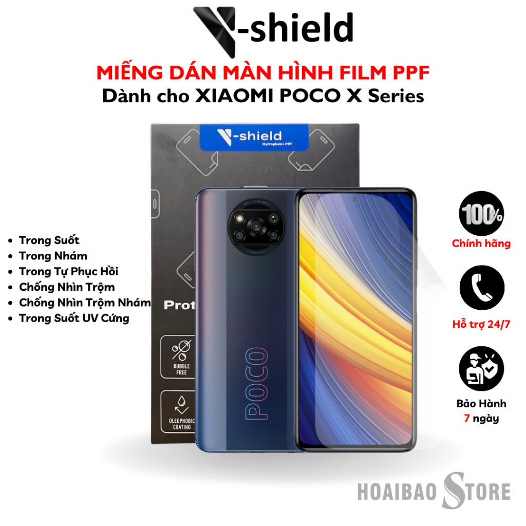Miếng dán màn hình V-Shield Film PPF cao cấp cho XIAOMI POCO X6 Pro/ X6/ X5 5G/ X5 Pro 5G/ X4 GT ...