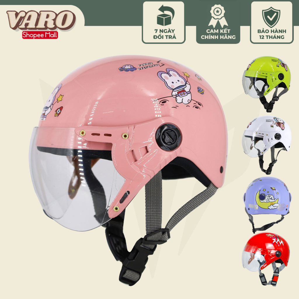Mũ bảo hiểm 1/2 VARO Trẻ em có Kính Tem Kute - bé từ 5-10 tuổi | Shopee ...