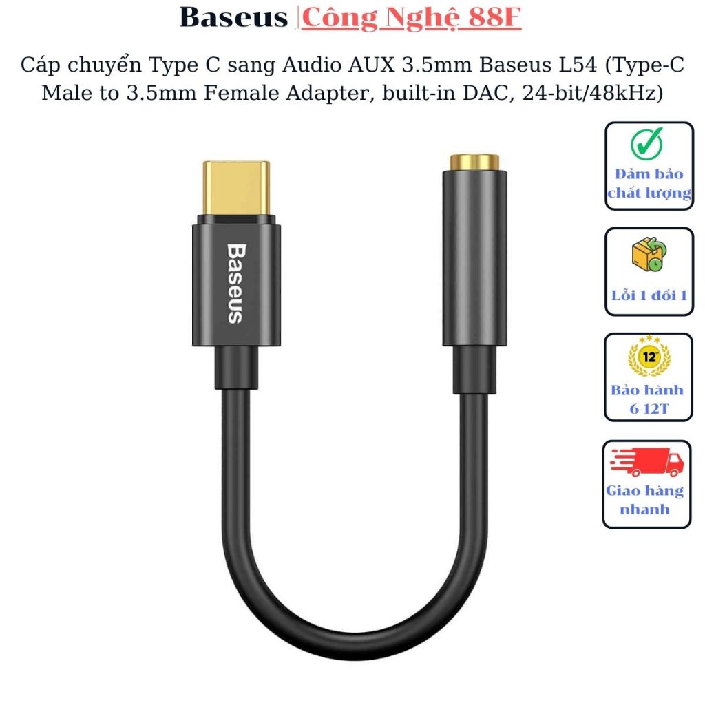 Cáp chuyển Type C sang Audio AUX 3.5mm Baseus L54 (Type-C Male to 3.5mm ...