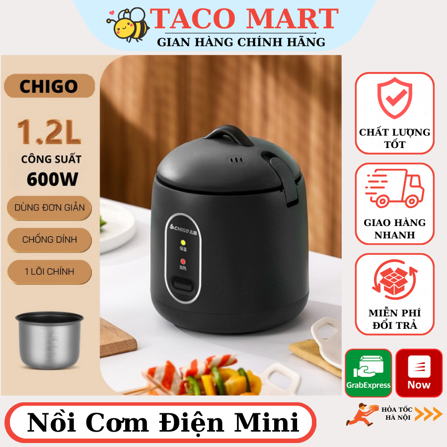 Nồi cơm điện mini tráng chống dính CHIGO, nấu hầm súp cháo đa năng, dung tích 1,2L phù hợp cho 2 ...