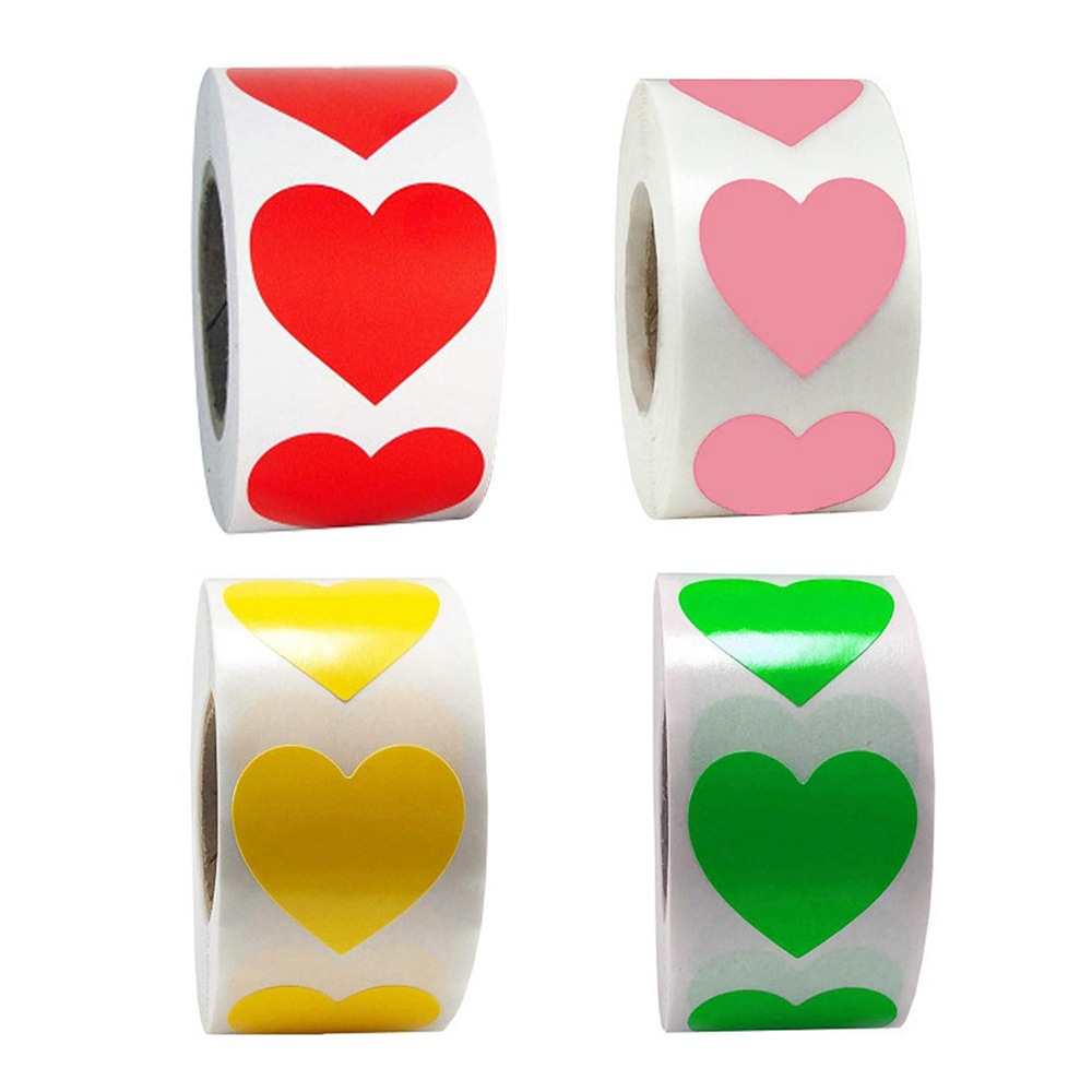 Cuộn 500 tem Sticker Trái tim in màu tự dính 2.5cm | Shopee Việt Nam