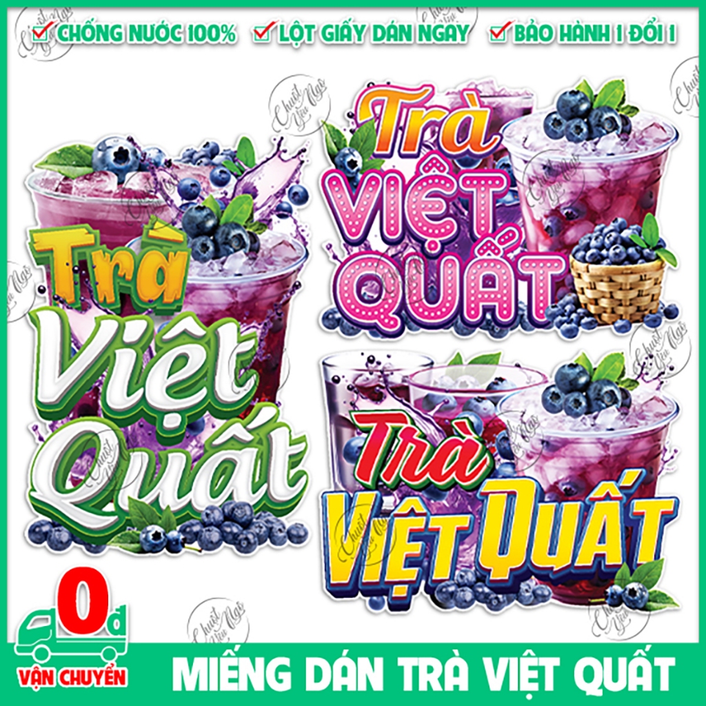Miếng dán trà VIỆT QUẤT trái cây trang trí tường decor xe quán trà sữa ...