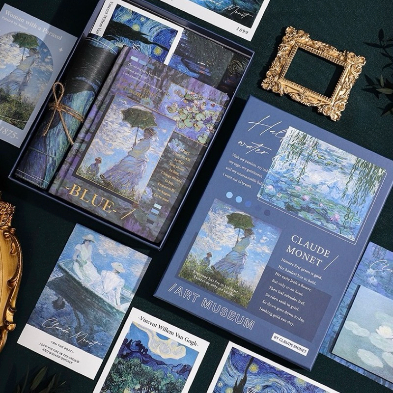 [HOẢ TỐC] Bộ Sổ Tay A5 Van Gogh Monet + Giấy Note + Postcard + Bì Thư Vintage Set Hộp Quà Tặng ...