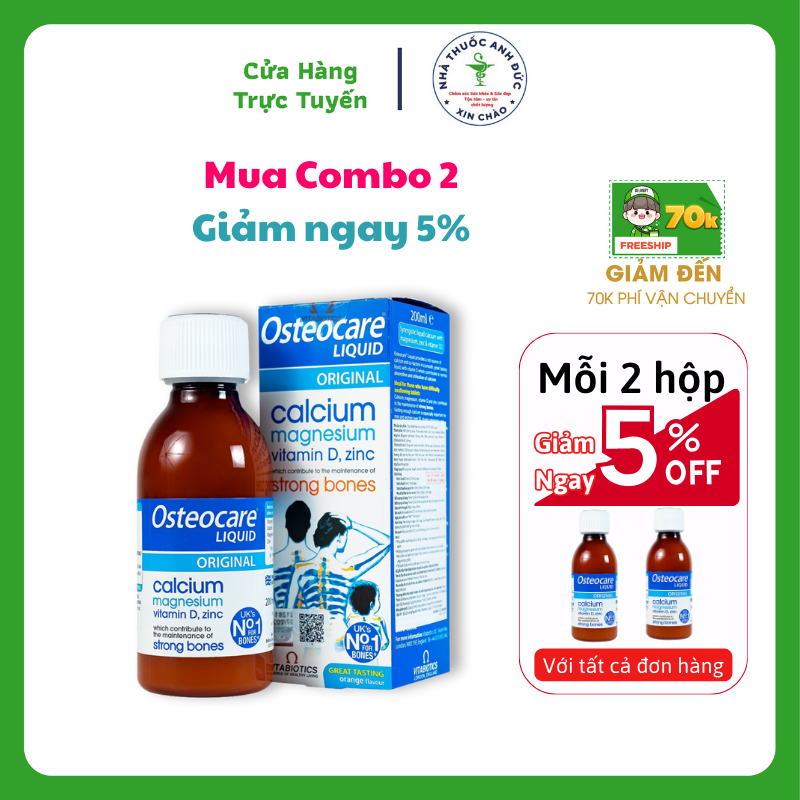 Siro Canxi Vitabiotics Osteocare Liquid 200ml từ Anh - Bổ sung Canxi, vitamin D giúp xương phát ...