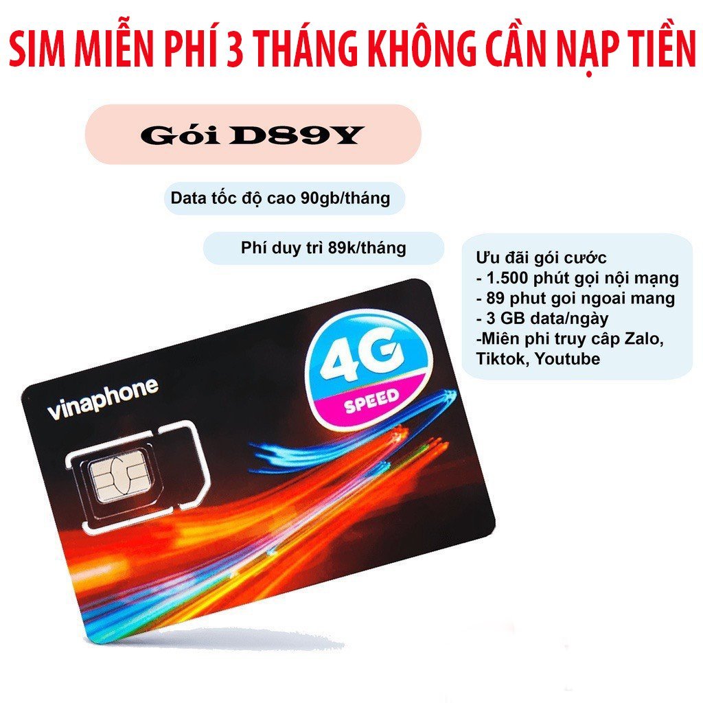 Sim 4G Vina D89Y miễn phí 3 tháng Gọi tẹt bộ từ tháng thứ 4 nạp 89k | Shopee Việt Nam