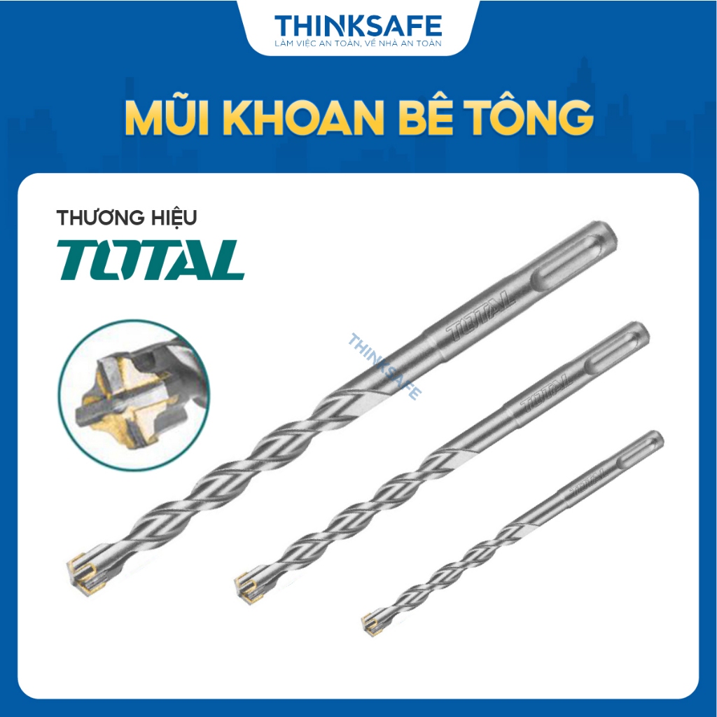 Mũi khoan bê tông bốn cạnh Total đường kính mũi khoan 6-14mm, dài 110-260mm, Đầu mũi cacbua chữ ...