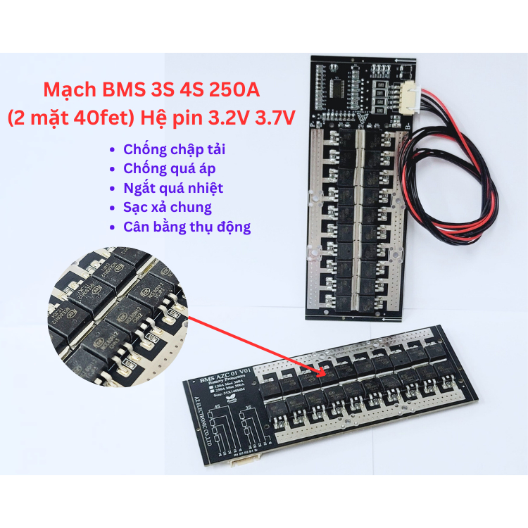 Mạch BMS 3S 4S 250A pin 3.2V 3.7V (40 FET) có chống chập tải, sạc xả ...