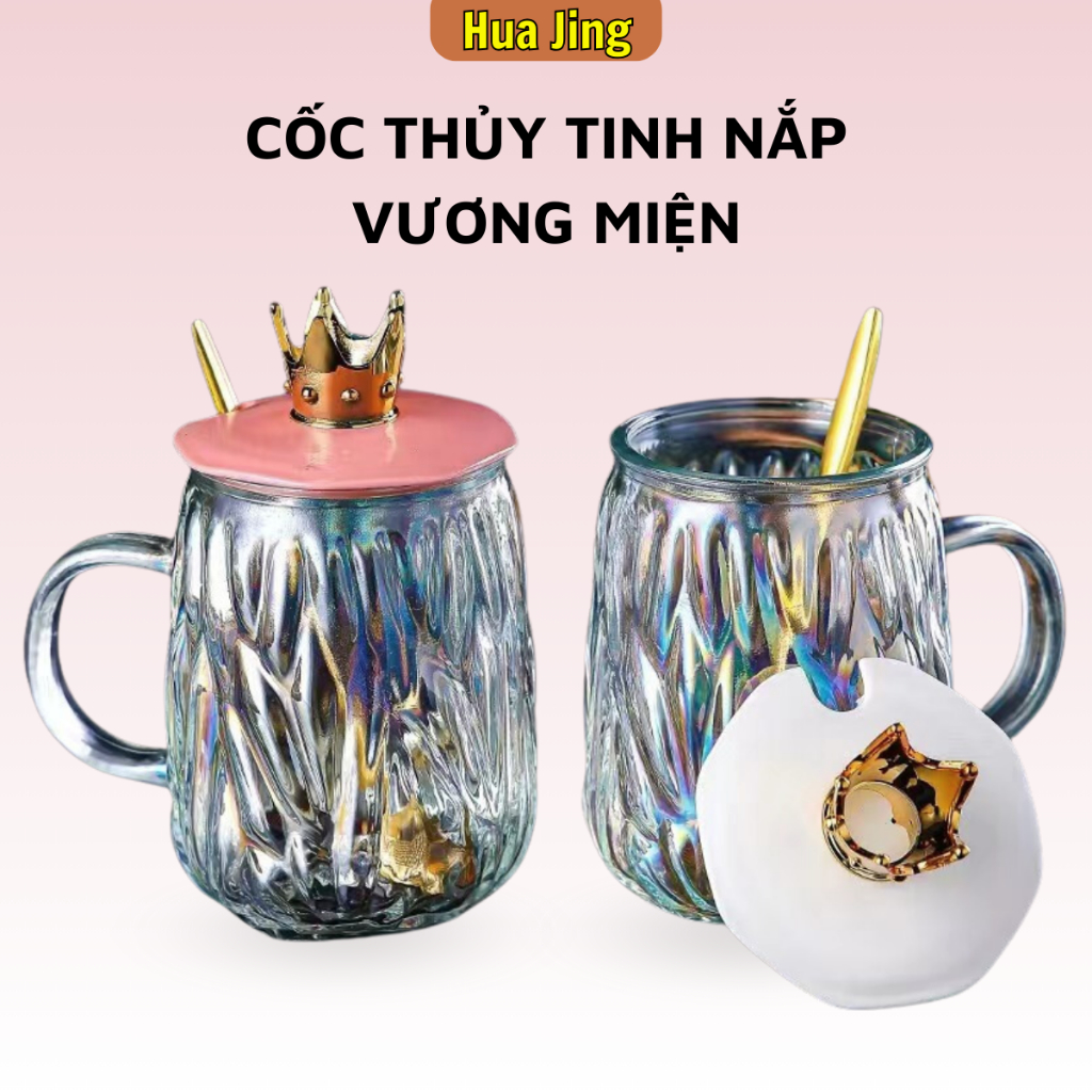 Cốc thủy tinh nắp vương miện, ly thủy tinh chịu nhiệt cao cấp, sang ...