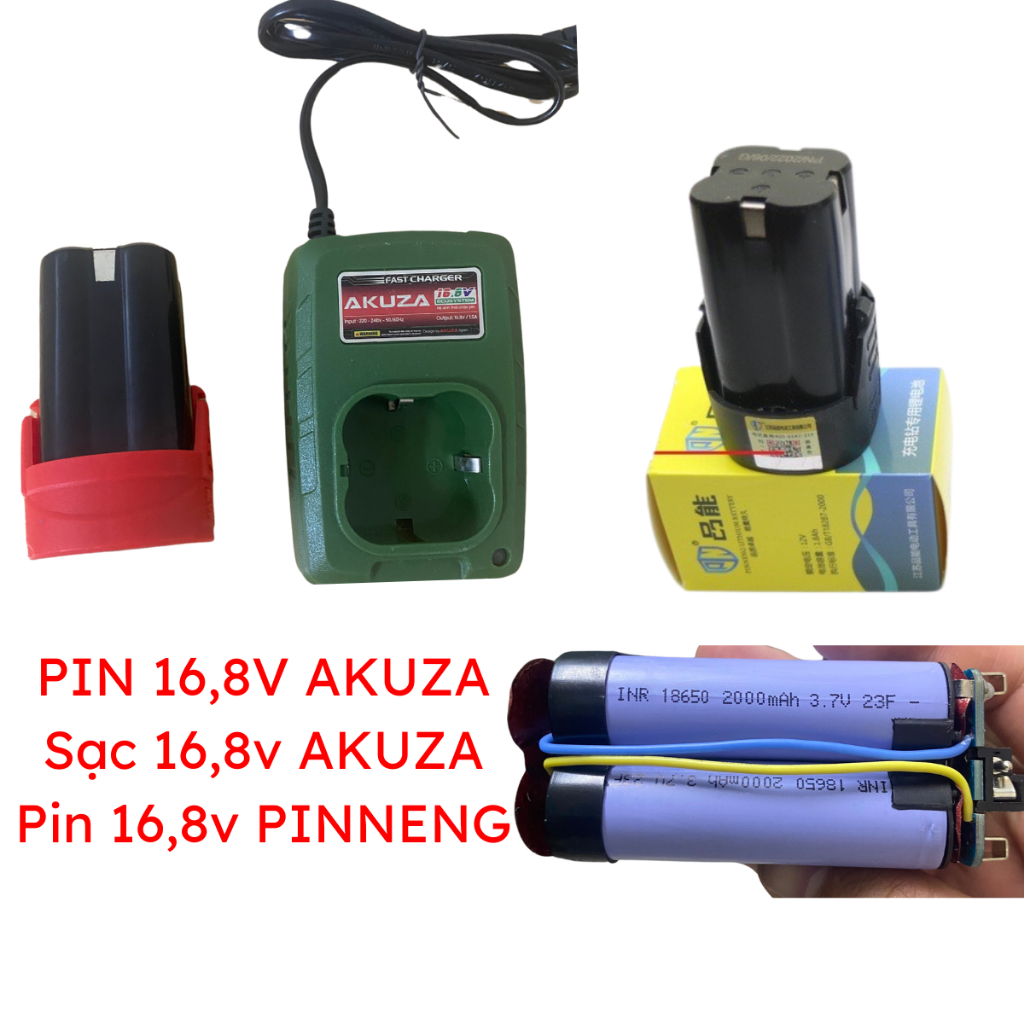 Pin 18v DRAMA,sạc AKUZA Pin 4 cell Lắp Cho Máy 16,8v,18v,26v.... lắp ...