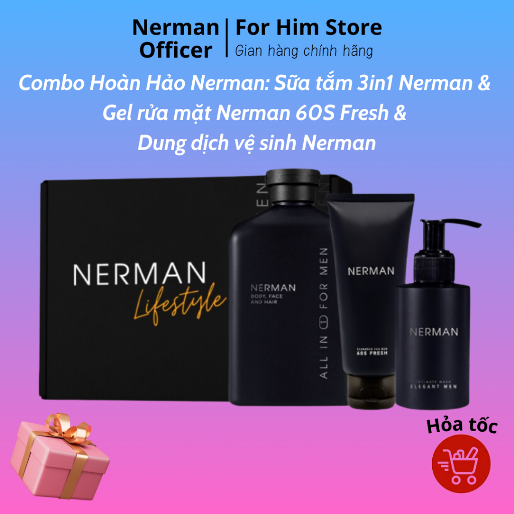 Combo Hoàn Hảo Nerman: Sữa tắm 3in1 Nerman 350ml và Gel rửa mặt Nerman ...