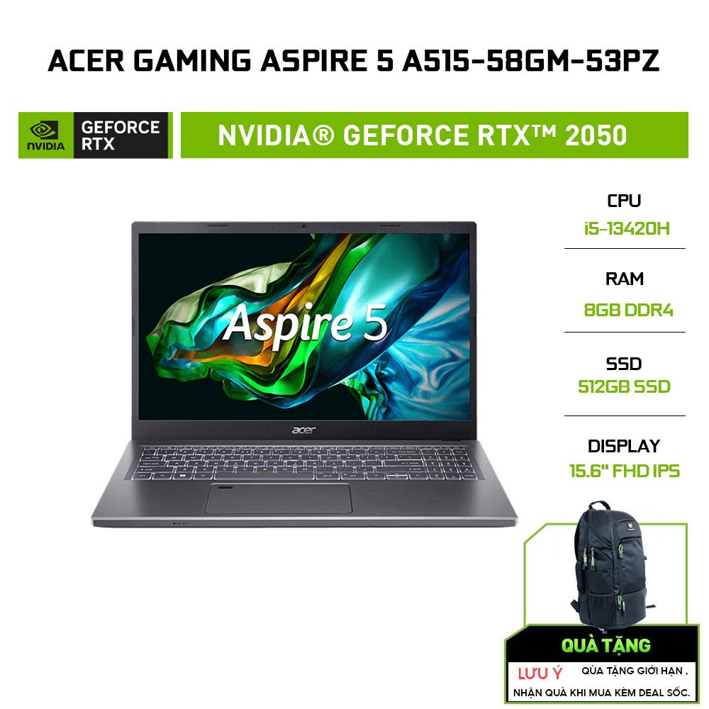 Laptop Gaming Acer Aspire 5 A515-58GM-53PZ – i5-13420H, RTX 2050, hiệu ...