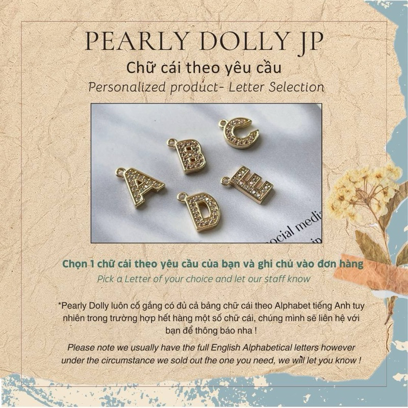 Vòng tay ngọc trai thật mặt chữ cái tự chọn Pearly Dolly vòng tay ngọc trai charm trai Akoya ...